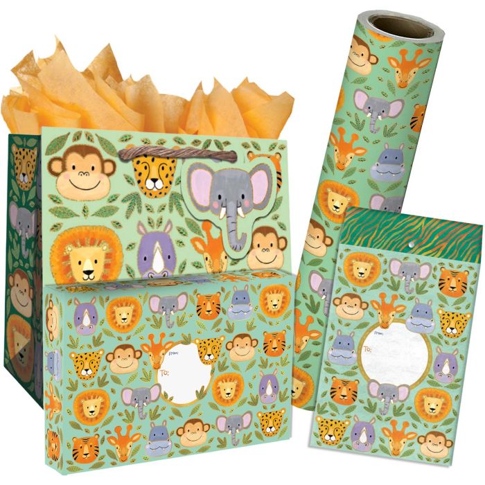 Jungle Animals - Baby Shower Gift Bags, Wrapping Paper, & Mailers ...