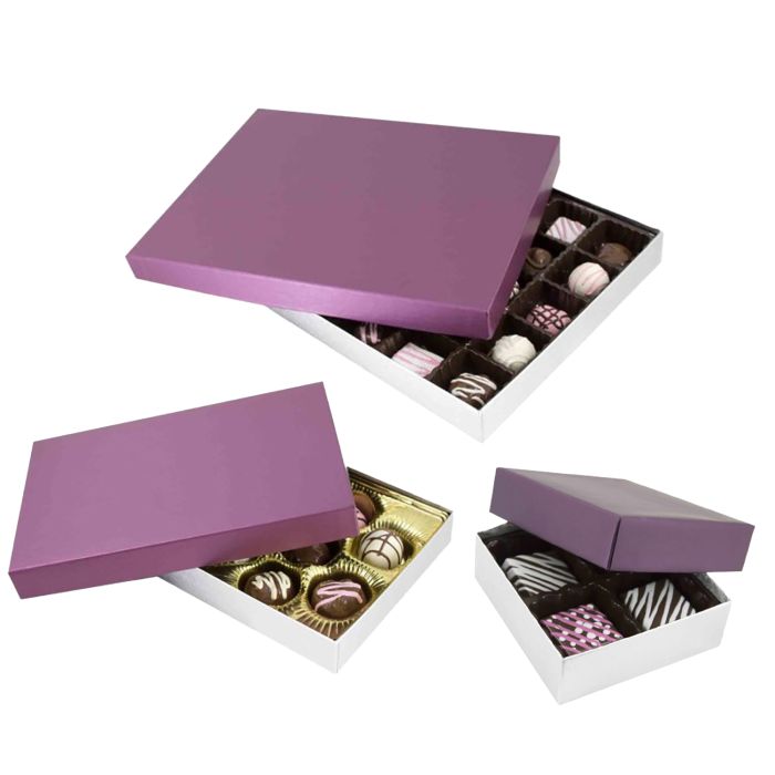 Plum / Silver Silk Base Rigid Candy Boxes - Everyday - Candy Packaging ...